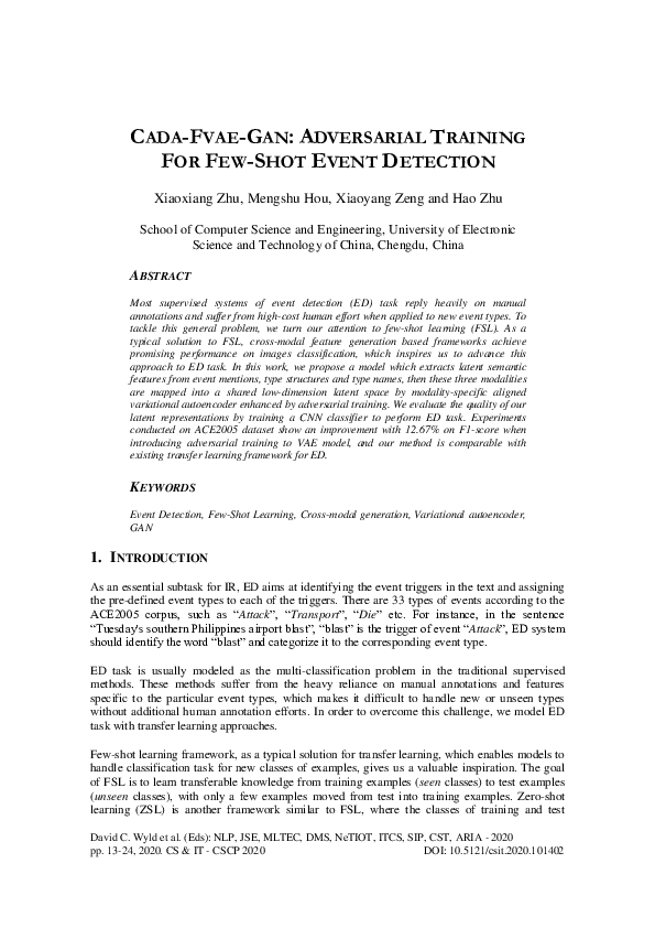 Pdf Cada Fvae Gan Adversarial Training For Few Shot Event Detection