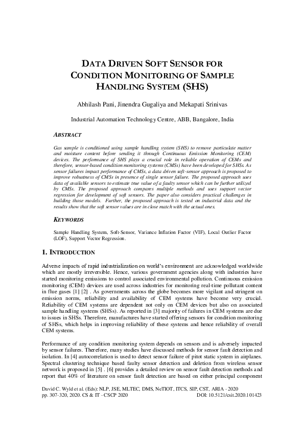 (PDF) DATA DRIVEN SOFT SENSOR FOR CONDITION MONITORING OF SAMPLE HANDLING SYSTEM (SHS