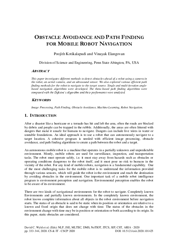 Pdf Obstacle Avoidance And Path Finding For Mobile Robot Navigation