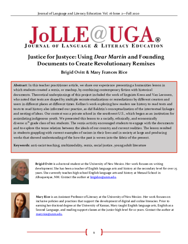 (PDF) Justice for Justyce: Using Dear Martin and Founding Documents to ...