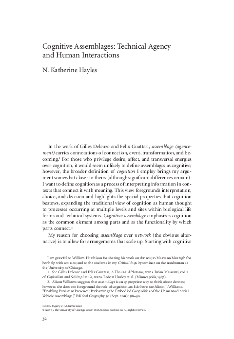 (PDF) Cognitive Assemblages: Technical Agency and Human Interactions