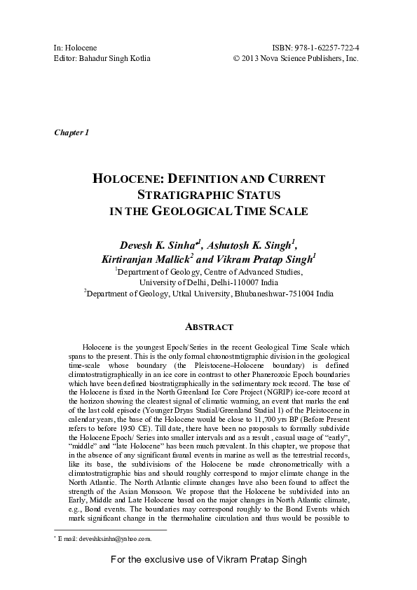 (PDF) Holocene: Definition and Current Stratigraphic Status in the ...