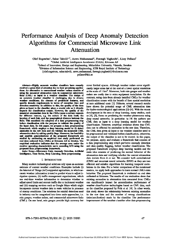 (PDF) Performance Analysis of Deep Anomaly Detection Algorithms for Commercial Microwave Link ...
