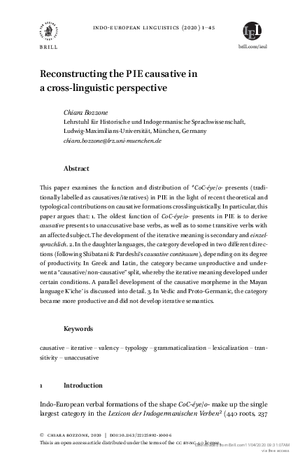 Pdf Reconstructing The Pie Causative In Cross Linguistic Perspective