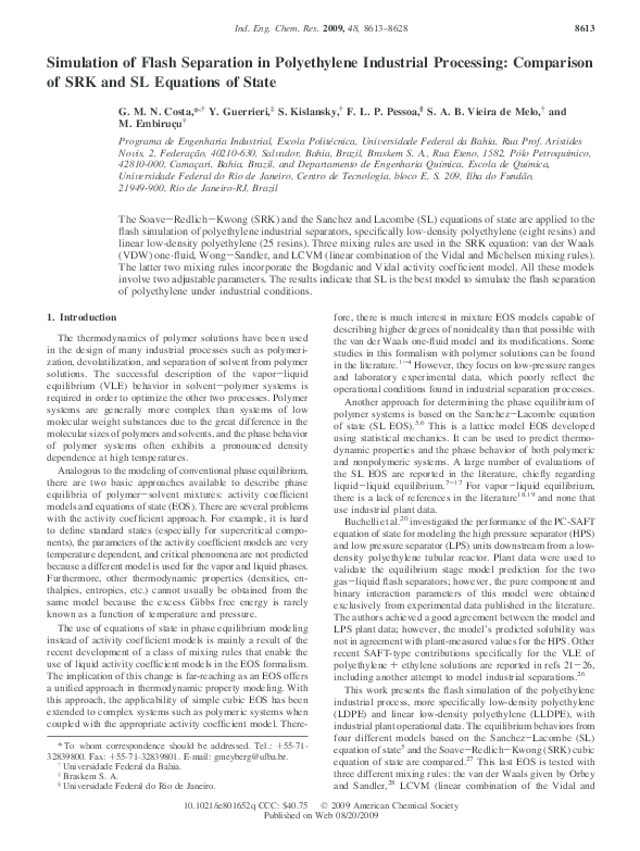 (PDF) Simulation of Flash Separation in Polyethylene Industrial Processing: Comparison of SRK ...