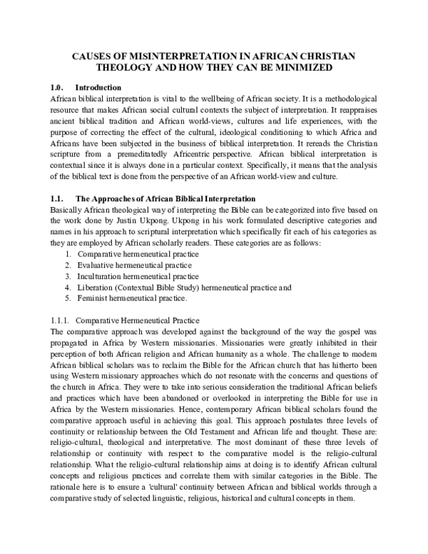 (DOC) CAUSES OF MISINTERPRETATION IN AFRICAN CHRISTIAN THEOLOGY AND HOW ...
