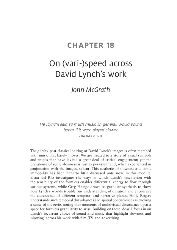 (PDF) "On (vari)speed in David Lynch's work" in Transmedia Directors ...