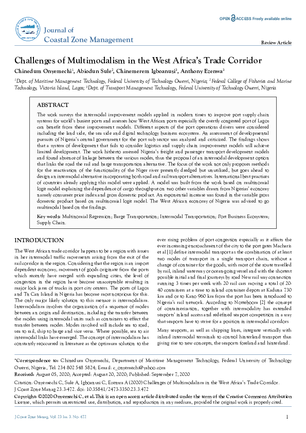 (PDF) Challenges of Multimodalism in the West Africa's Trade Corridor
