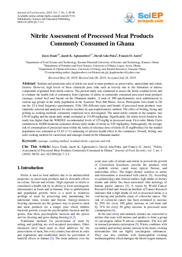 (PDF) Assessment of Processed Meat Products Commonly Consumed in Ghana