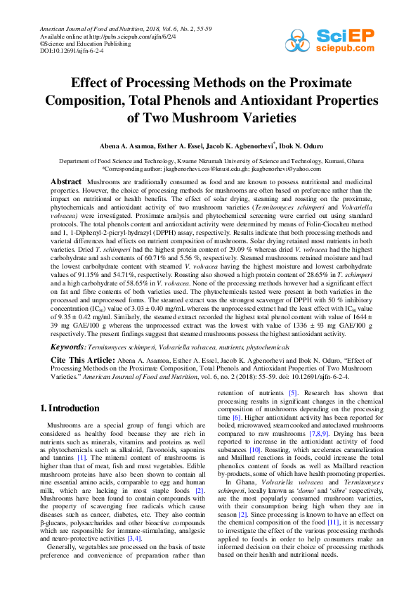 (PDF) Processing Methods on the Proximate Composition, Total Phenols ...