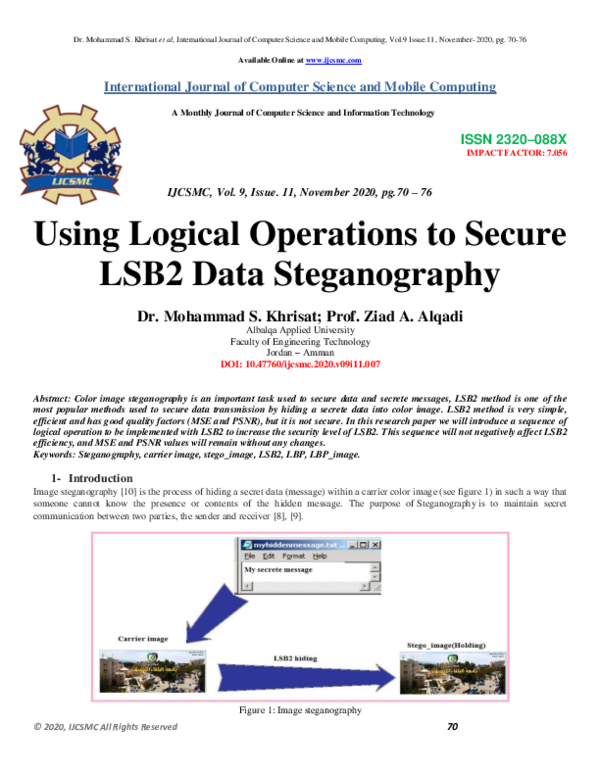 (PDF) Using Logical Operations to Secure LSB2 Data Steganography