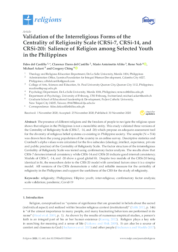 (PDF) Validation of the Interreligious Forms of the Centrality of ...
