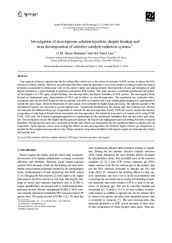 (PDF) Investigation of urea aqueous solution injection, droplet breakup ...