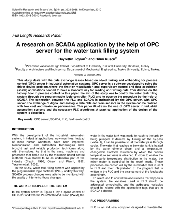 (PDF) A research on SCADA application by the help of OPC