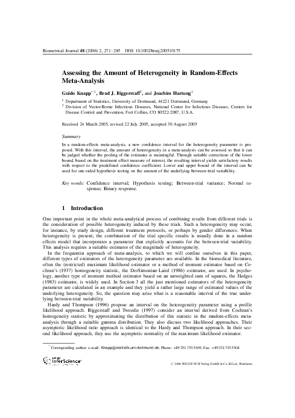 (PDF) Assessing the Amount of Heterogeneity in Random-Effects Meta-Analysis
