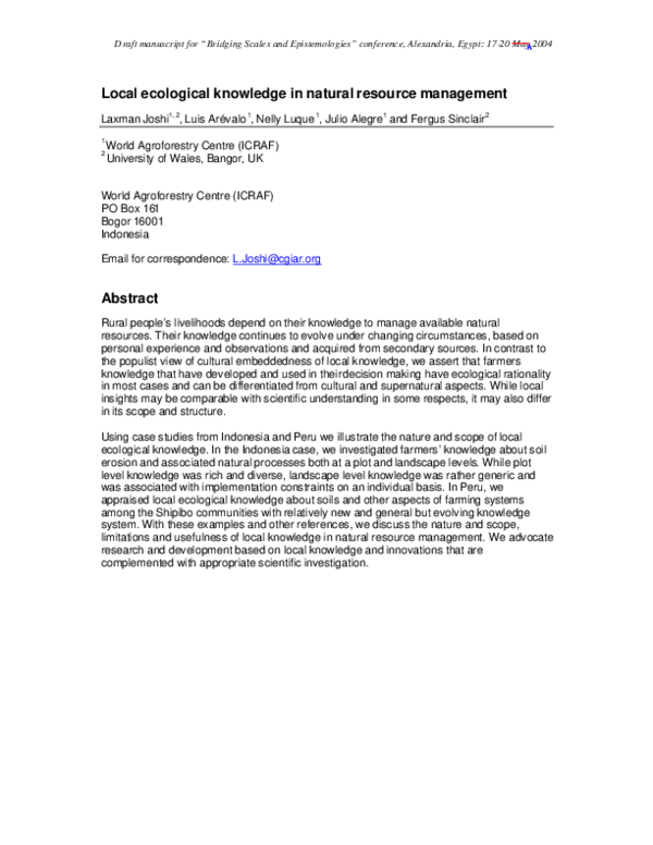 (PDF) Local ecological knowledge in natural resource management