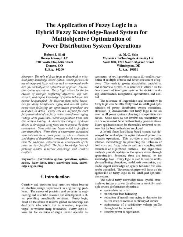 Pdf The Application Of Fuzzy Logic In A Hybrid Fuzzy Knowledge Based System For Multiobjective
