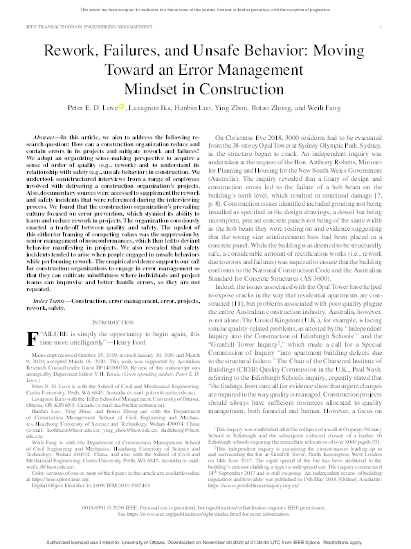 (PDF) Rework, Failures, and Unsafe Behavior: Moving Toward an Error ...