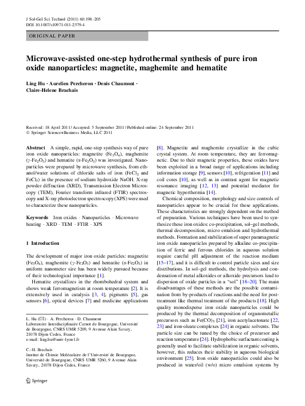 (PDF) Microwave-assisted one-step hydrothermal synthesis of pure iron ...