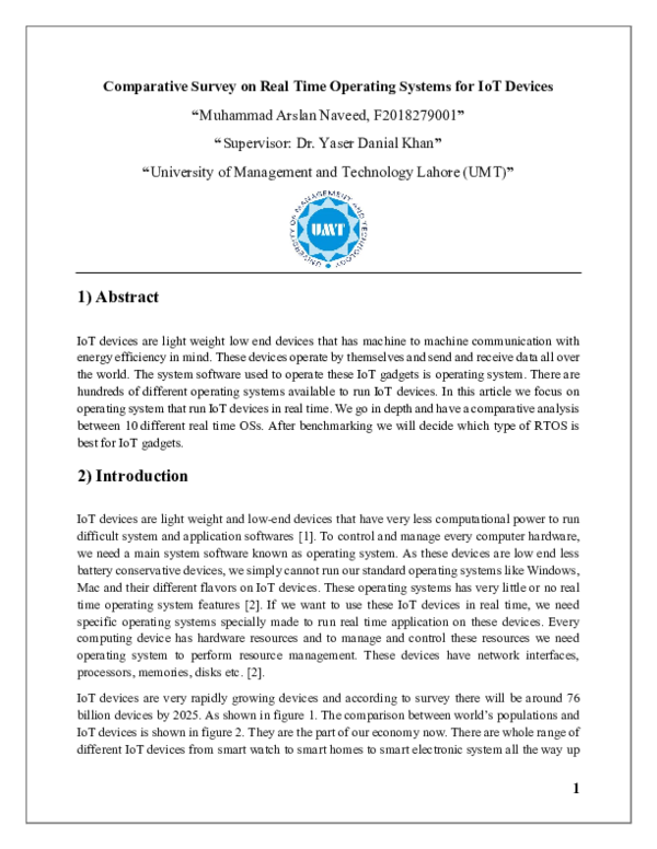 (PDF) Comparative Survey on Real Time Operating Systems for IoT Devices