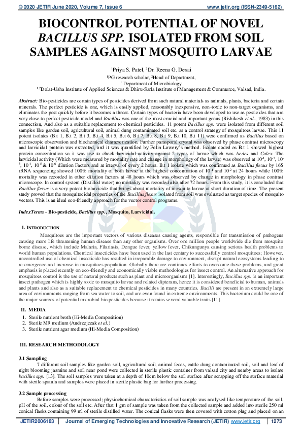 (PDF) BIOCONTROL POTENTIAL OF NOVEL BACILLUS SPP. ISOLATED FROM SOIL ...
