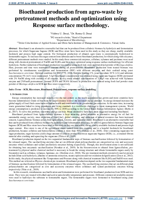 (PDF) Bioethanol production from agro-waste by pretreatment methods and optimization using ...