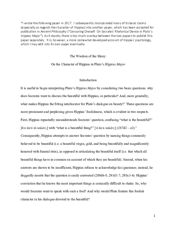 (PDF) The Wisdom of the Many: On the Character of Hippias in Plato’s ...