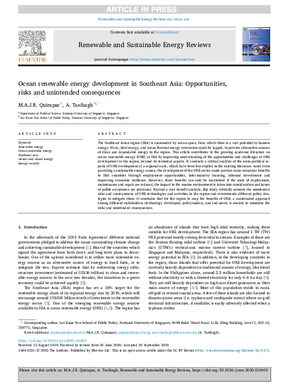 (PDF) Ocean renewable energy development in Southeast Asia ...