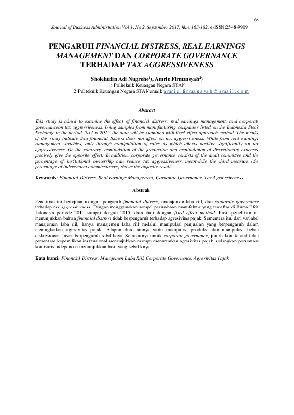 (PDF) PENGARUH FINANCIAL DISTRESS, REAL EARNINGS MANAGEMENT DAN CORPORATE GOVERNANCE TERHADAP ...