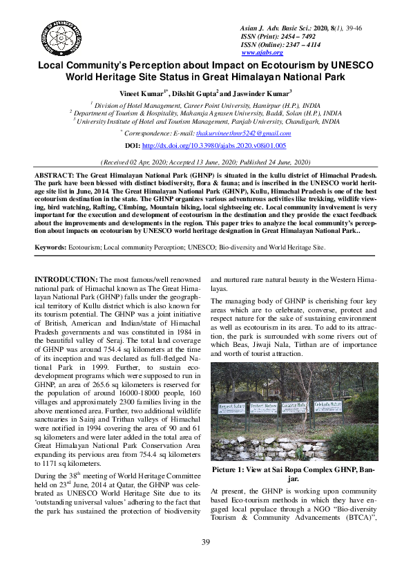 (PDF) Local Community’s Perception about Impact on Ecotourism by UNESCO ...