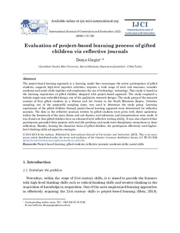 (PDF) Evaluation of project-based learning process of gifted children ...