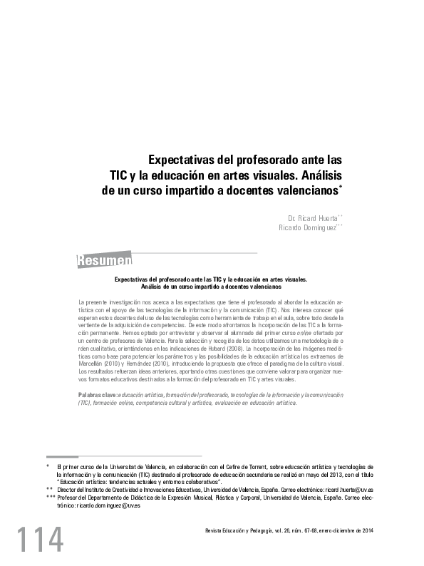 (PDF) Expectativas del profesorado ante las TIC y la educación en artes ...