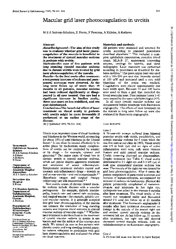 (PDF) Macular grid laser photocoagulation in uveitis | Eric Feron ...