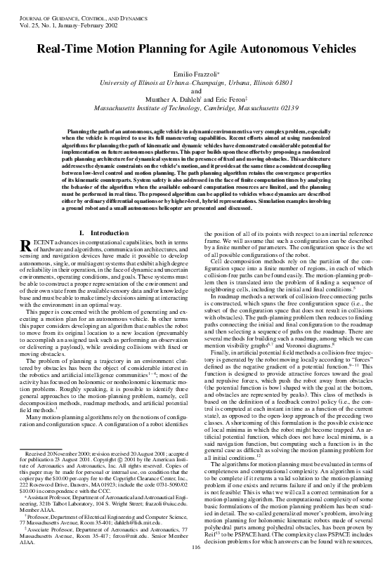 (PDF) Real-Time Motion Planning for Agile Autonomous Vehicles