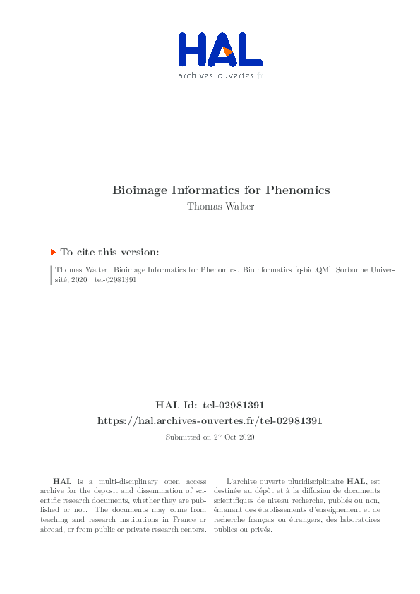 (PDF) Bioimage Informatics for Phenomics