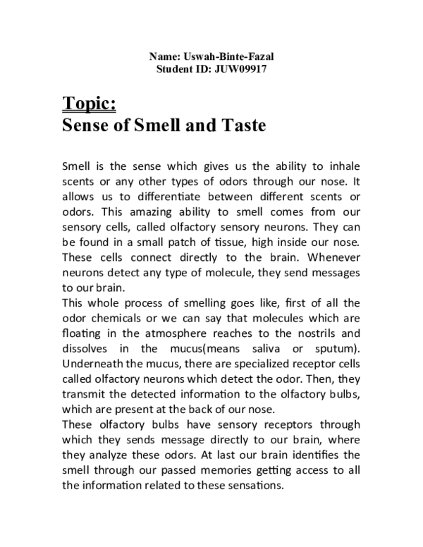 (DOC) Topic: Sense of Smell and Taste