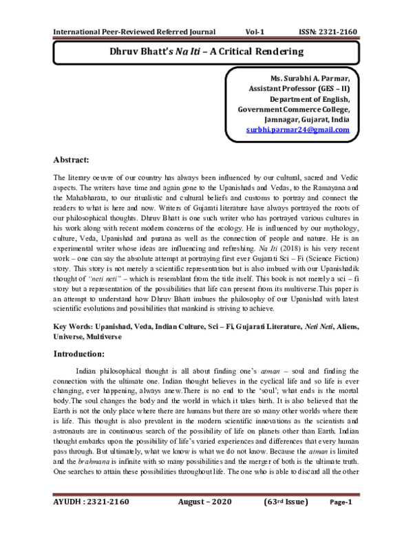 (PDF) Dhruv Bhatt's Na Iti A Critical Rendering
