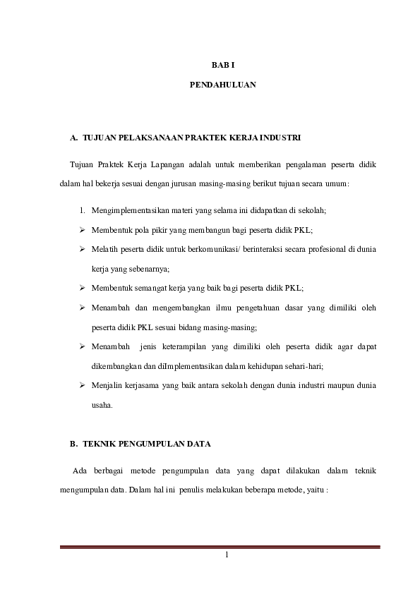 (DOC) CONTOH LAPORAN PKL TKJ BAB I PENDAHULUAN