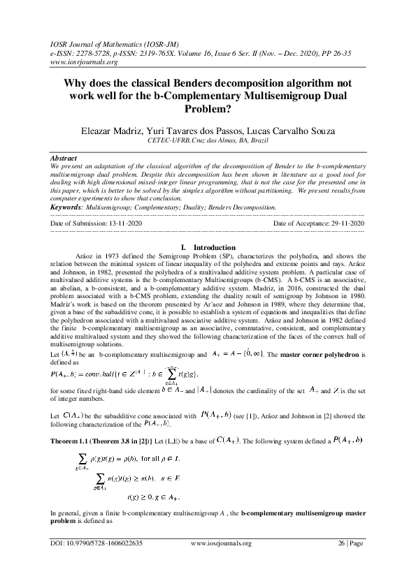 Pdf Why Does The Classical Benders Decomposition Algorithm Not Work