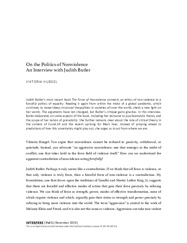 (PDF) On the Politics of Nonviolence. An Interview with Judith Butler