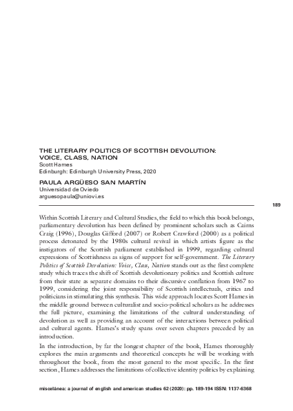 (PDF) The Literary Politics of Scottish Devolution: Voice, Class ...