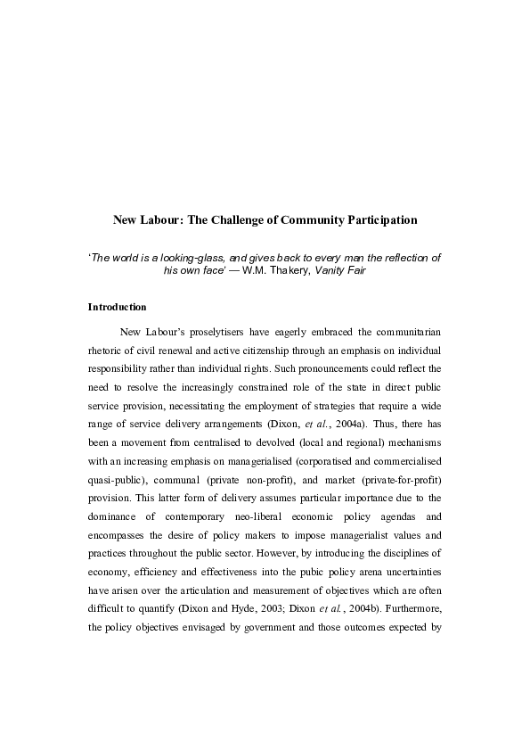 (DOC) New Labour: The Challenge of Community Participation