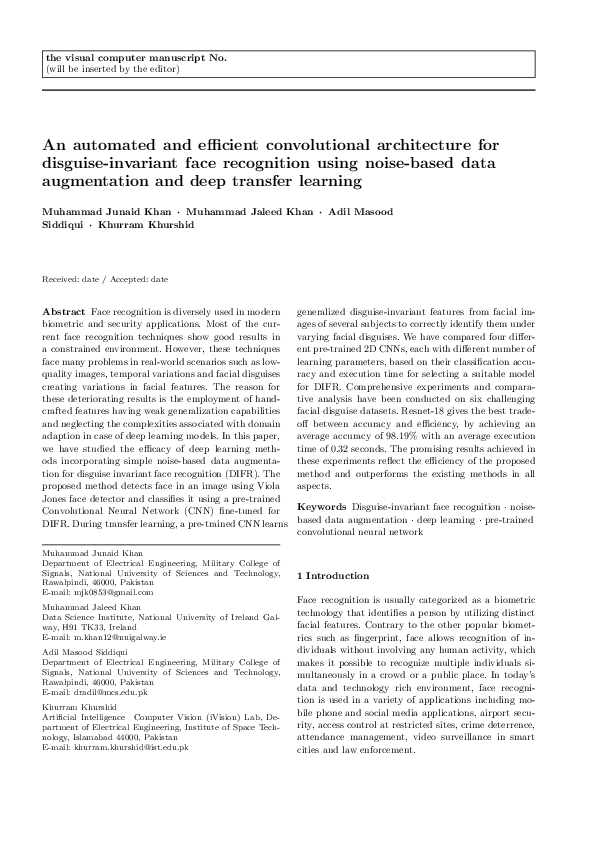 Pdf An Automated And Efficient Convolutional Architecture For Disguise Invariant Face