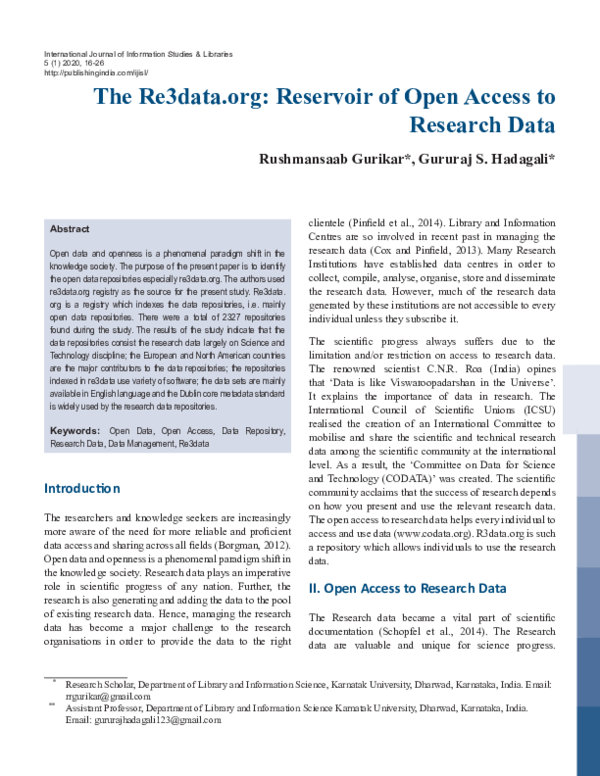 (PDF) The Re3data.org: Reservoir of Open Access to Research Data