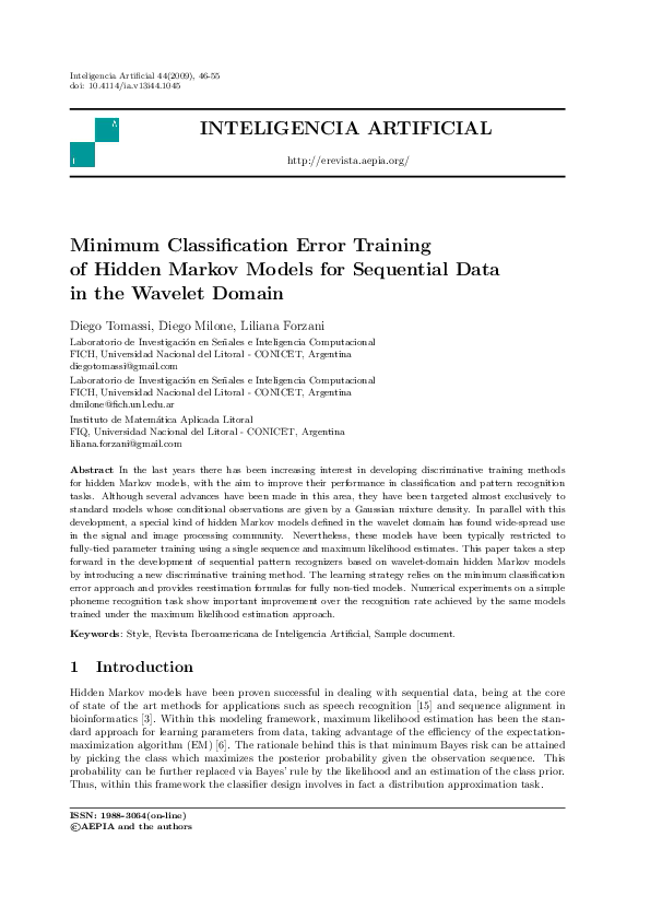 (PDF) Minimum Classification Error Training of Hidden Markov Models for Sequential Data in the ...