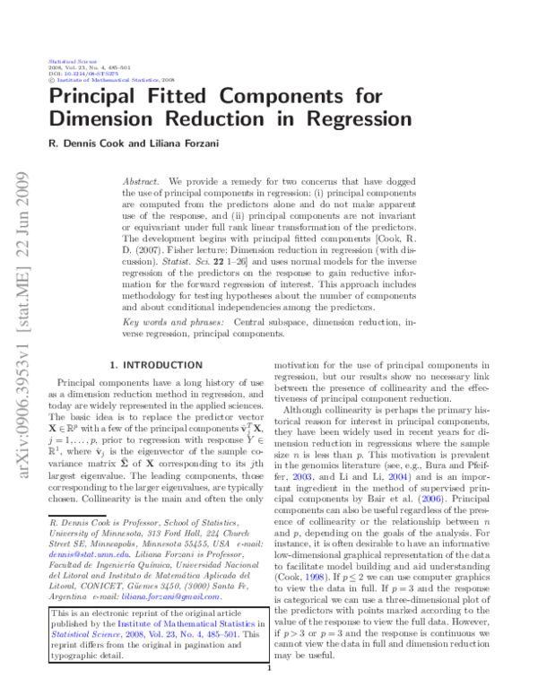 (PDF) Principal Fitted Components for Dimension Reduction in Regression