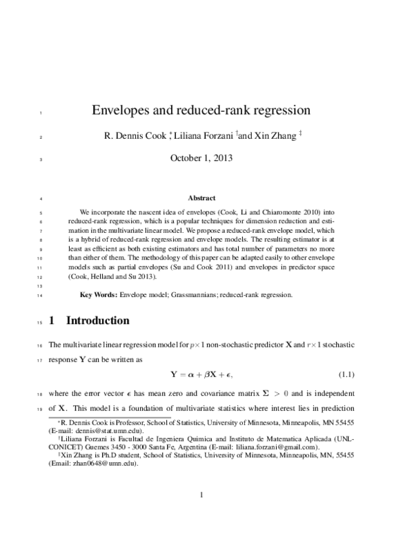 (PDF) Envelopes and reduced-rank regression