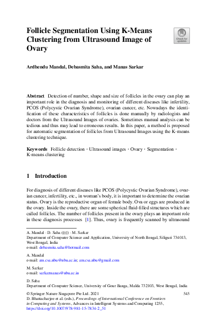 (PDF) Follicle Segmentation Using K-Means Clustering from Ultrasound Image of Ovary