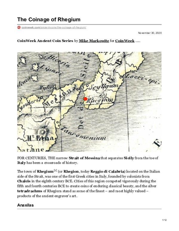 (PDF) The Coinage of Rhegium