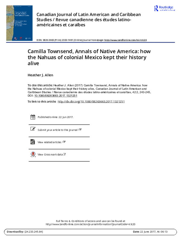 (PDF) Townsend, Annals of Native America: How the Nahuas of Colonial ...